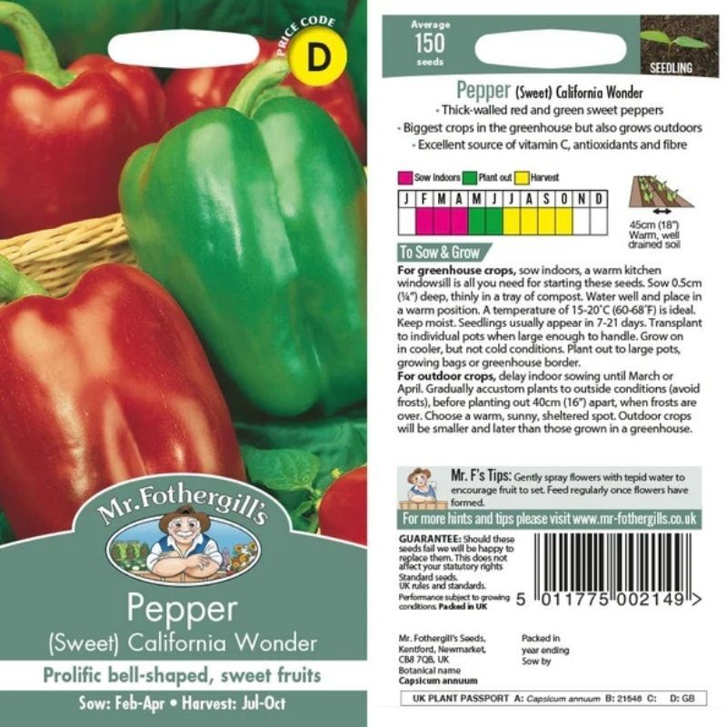 Mr Fothergill's Pepper (Sweet) California Wonder - Vegetable Seeds ...