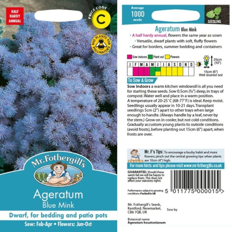 Mr Fothergill's Ageratum Blue Mink - Flower Seeds - Arboretum Garden Centre