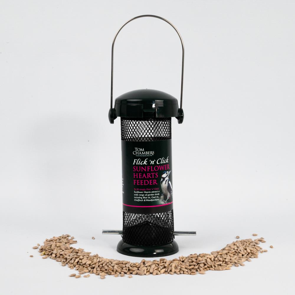 Tom Chambers Flick 'n' Click Sunflower Hearts Feeder - Bird Feeders ...